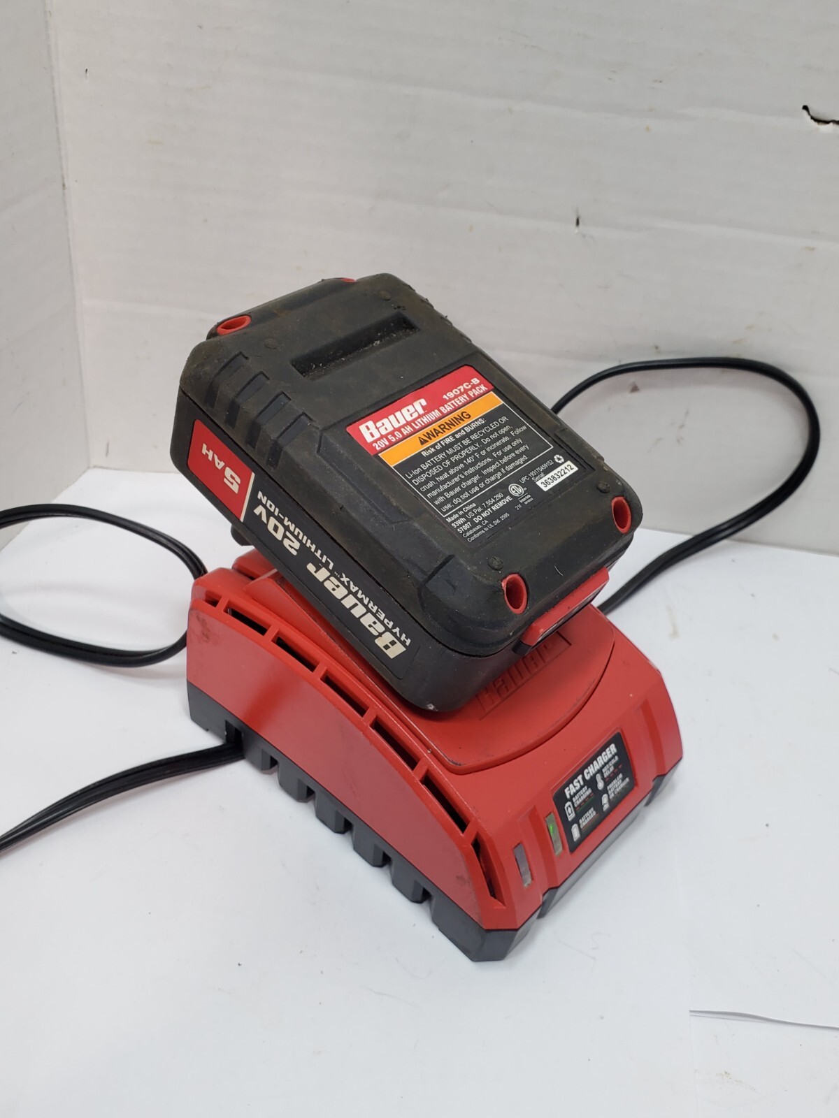 Bauer 20V Lithium-Ion 5.0 ah Rapid-Plus Battery Charger Battery 1907C-B ...