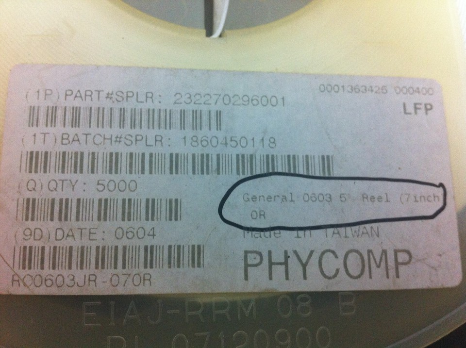 RC0603JR-070R - PHYCOMP - 5000 pcs Reel, Resistor Thick Film 0603 0 Ohm Pad SMD | eBay