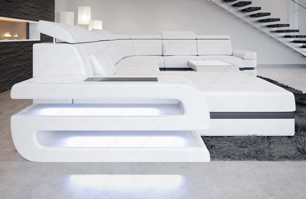Ledercouch XXL Sofa Designer Wohnlandschaft Ecksofa Modern Luxus LED ...