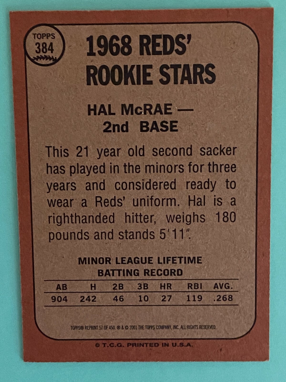Topps 2001 Archives Reprint #57 Hal McRae 1968 Rookie Stars - Reds | eBay