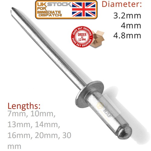 POP RIVETS 3.2mm, 4mm, 4.8mm Aluminium Dome Head Blind CHEAPEST NEW KAF ...