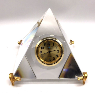 Asfour Crystal Table Desk Clock With Gold Accent Feet 3.5” Tall | eBay