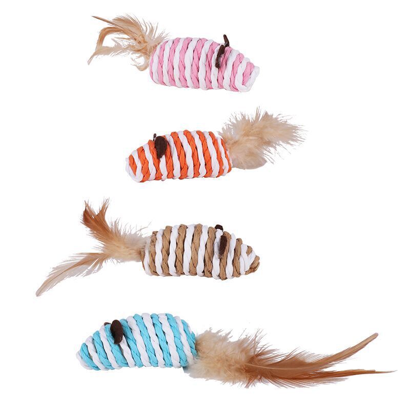 Pet Toy Colorful Feathered Paper Rope Shaped Mouse For Chewing Durable ...