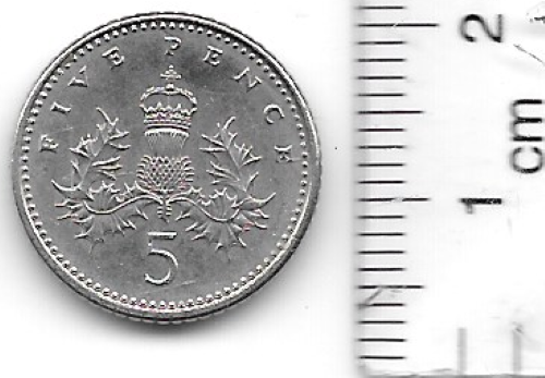 1990 United Kingdom 5 Pence Queen Elizabeth II Circulated Ungraded Coin ...