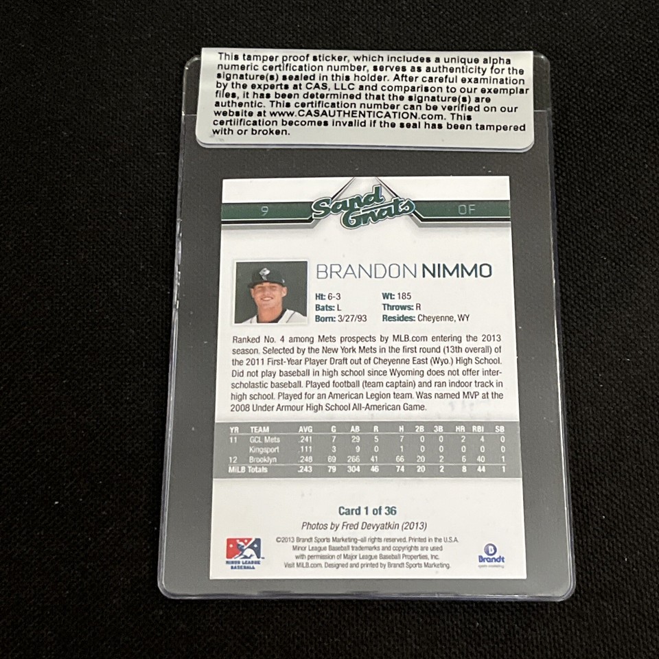 BRANDON NIMMO 2013 BRANDT SAL ALL STARS SIGNED AUTOGRAPHED CARD CAS ...