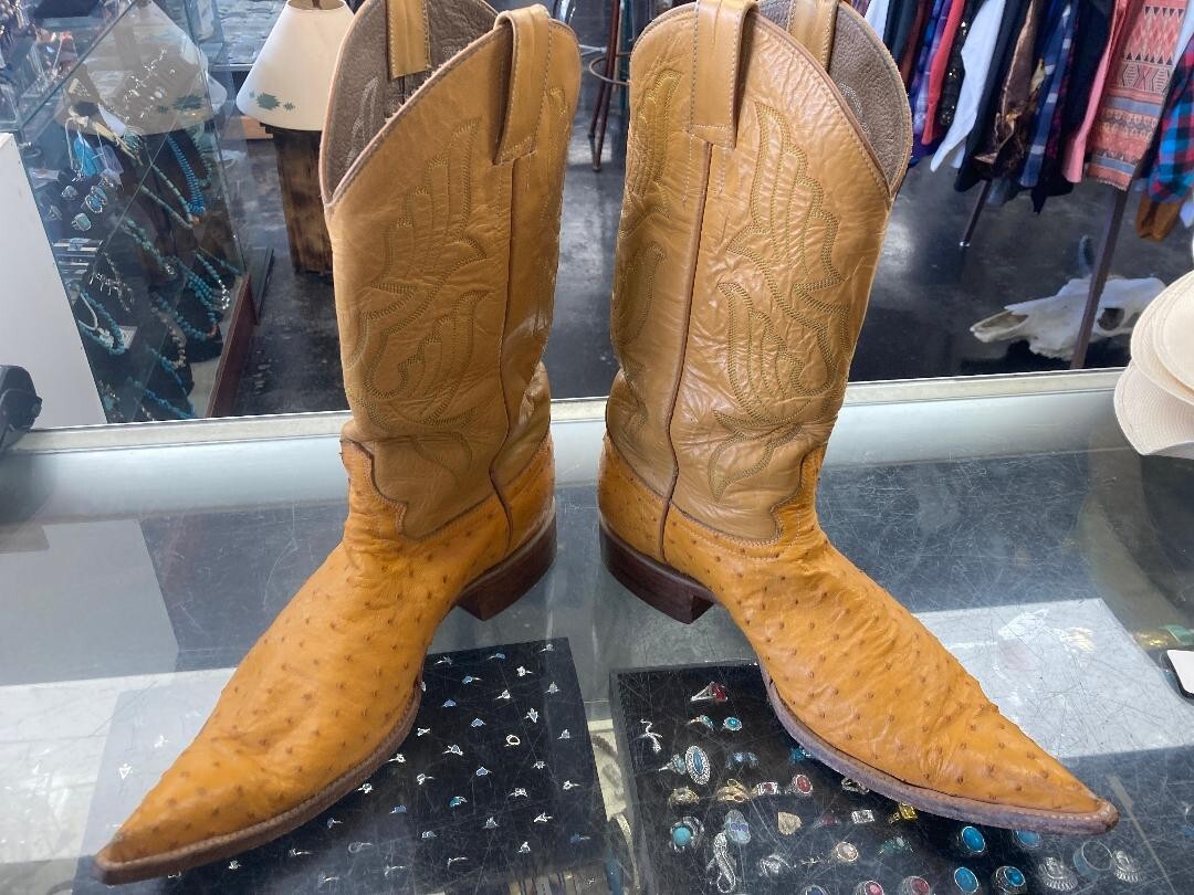Women's GML Full Quill Ostrich Gold Tan Western Cowboy Pointy Toe Boots ...