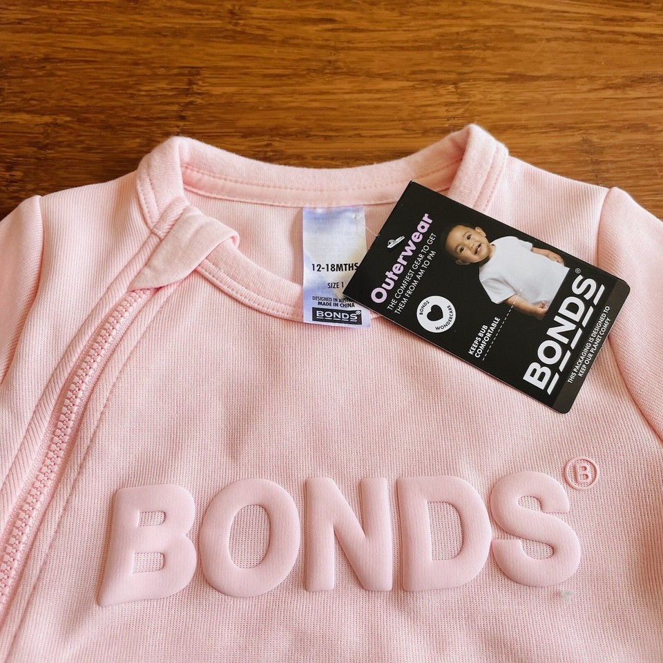 Bonds Baby Pink Thick Ribbed Cuffed Tech Sweats Zip Wondersuit BNWT ...
