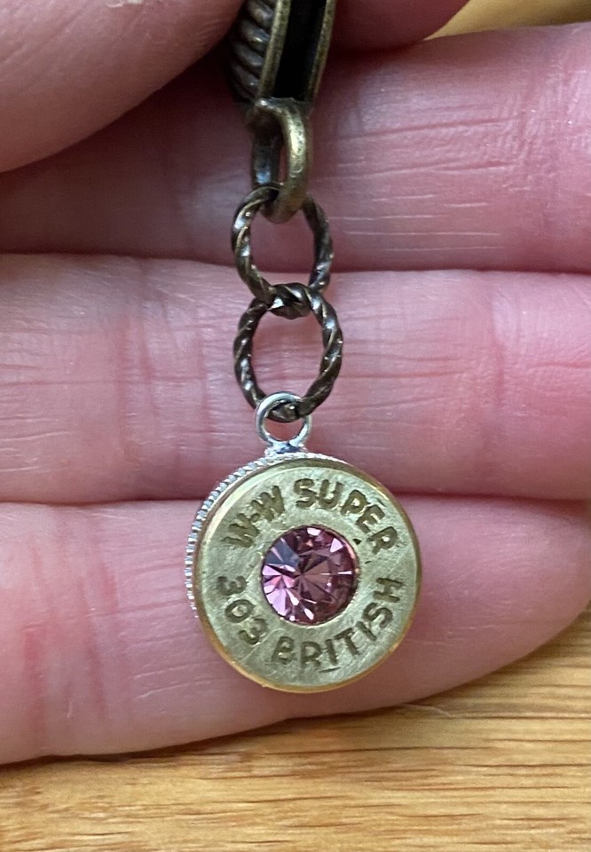 W-W Super 303 British Brass Bullet Casing Zipper Pull With Pink Crystal ...