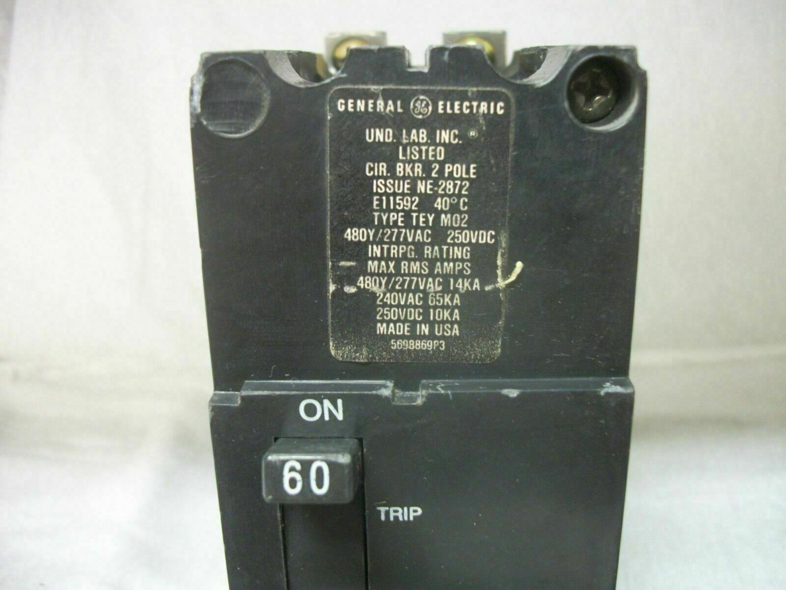 GE TEY CIRCUIT BREAKER TEY260 60AMP 480VOLT 2POLE | eBay