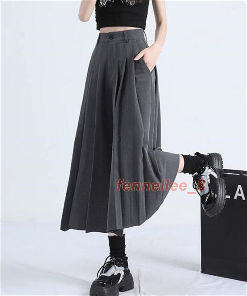 Japanese Women Wide-Leg Culottes Pants Pleated High Waist Pants Casual ...