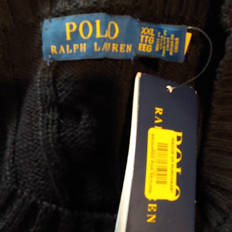 Polo Ralph Lauren Mens Black Cable Knit Logo Old Money Classic Pullover ...