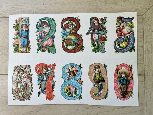 Antique Victorian Die Cut Scrap Sheet Numbers Children | eBay