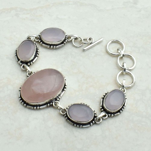Rose Quartz Rose Chalcedony Gemstone Handmade Bracelet Jewelry 25 Gms ...