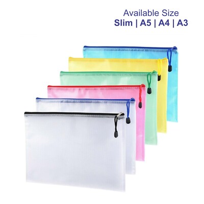 A3/A4/A5/Slim Plastic Zip File Bag Folder Waterproof Pocket Document ...