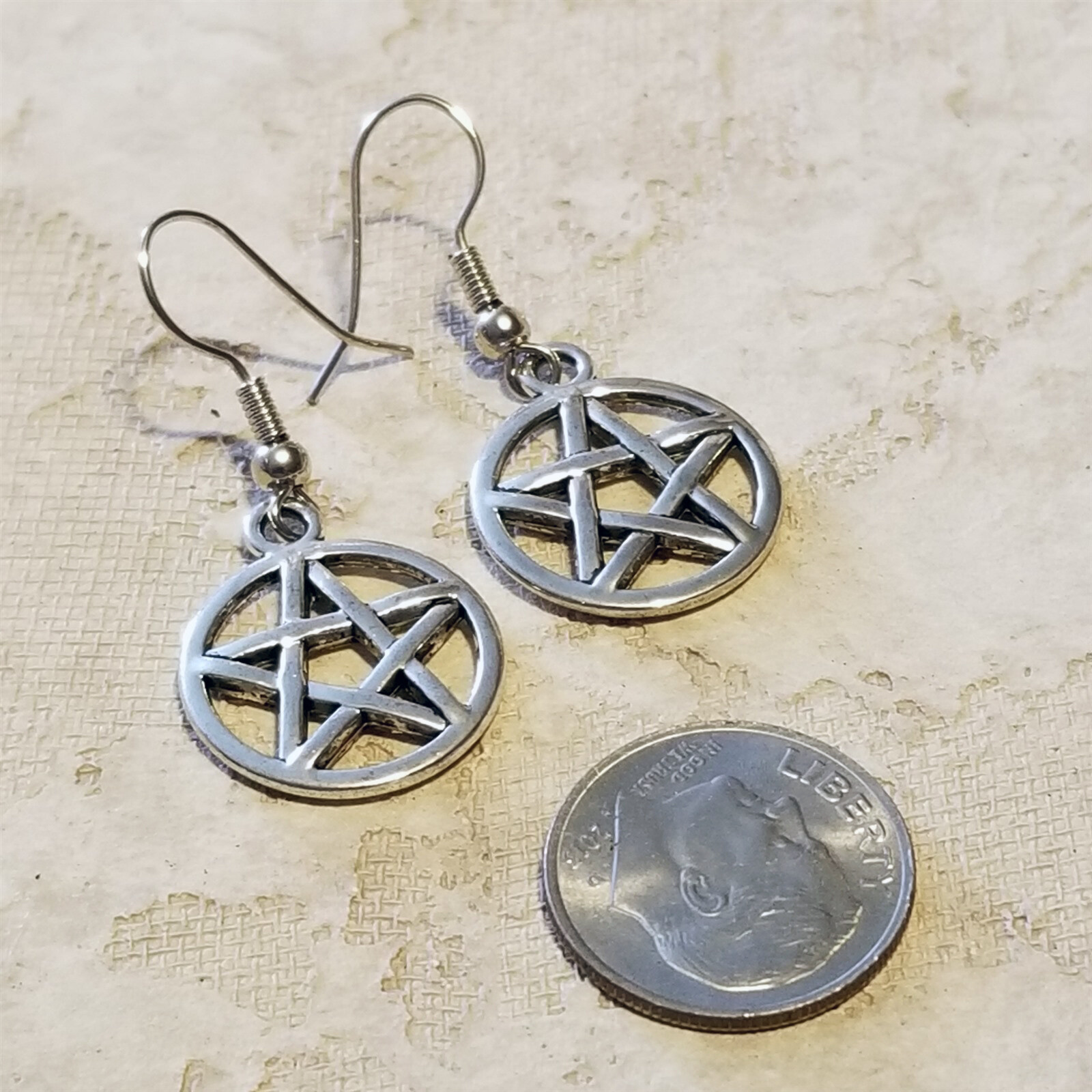 Wiccan Pagan Pentacle Antique Silver Plated Handcrafted Circle Drop ...