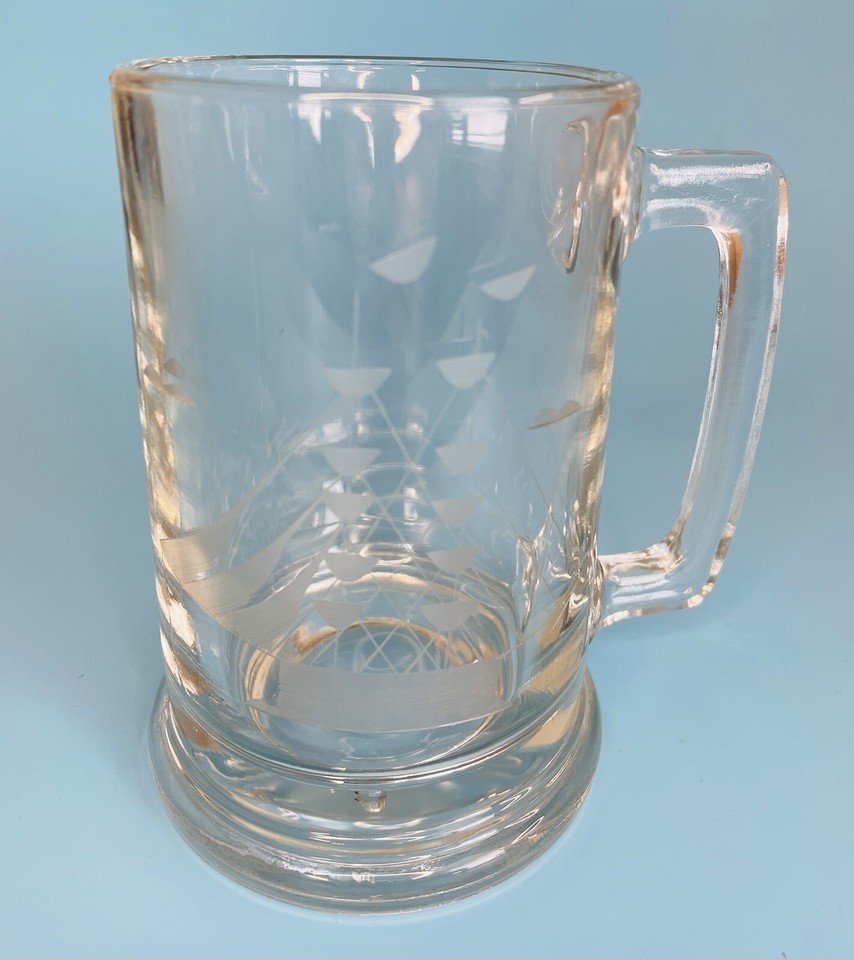 Vintage Glass Beer Mug Clipper Schooner Ship Etched 5.25” X 3.5” | eBay