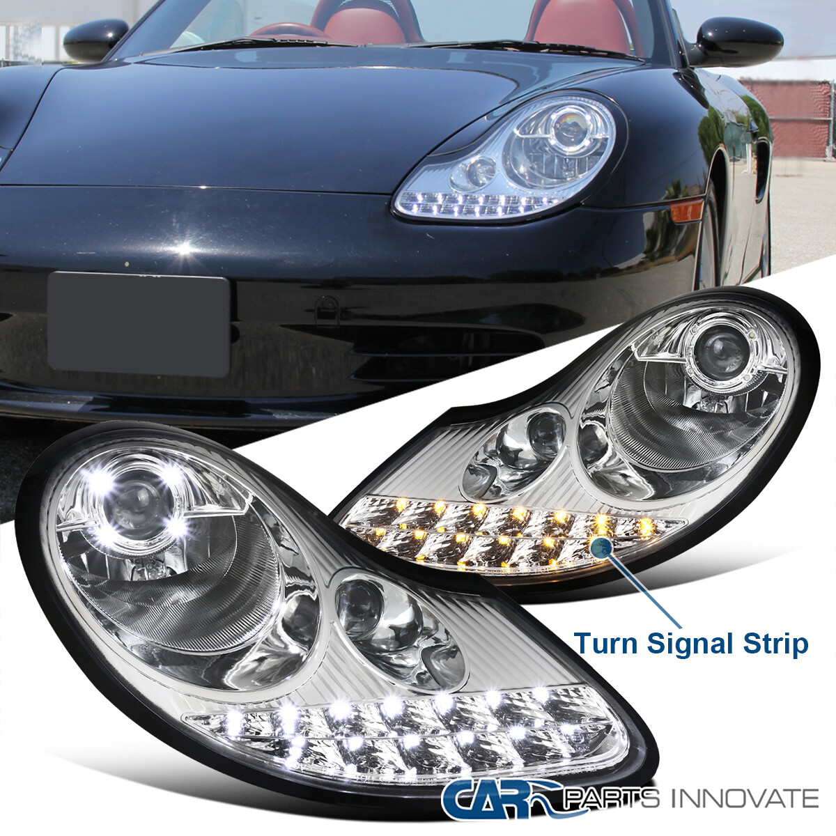 Fits Porsche 986 Boxster 996 911 Clear LED+Signal Projector Headlights ...