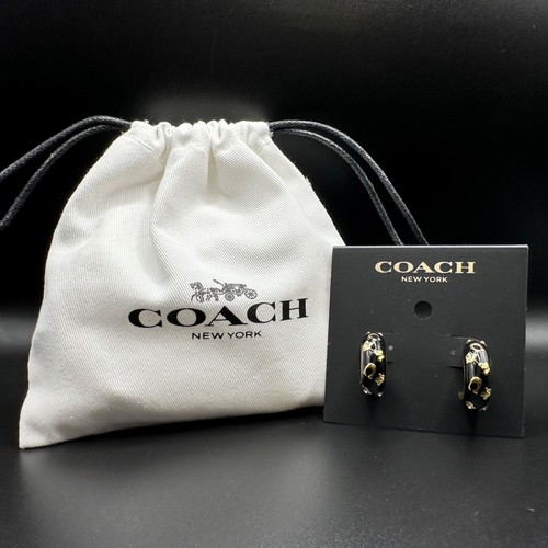 Coach Signature Daisy Black Enamel Huggie Hoops | New, Giftable | Full ...