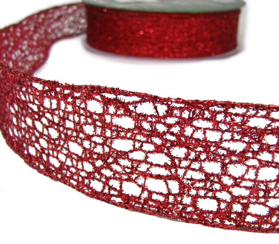 5 Yards Christmas Valentines Red Glitter Mesh Web Wired Ribbon 1 1/2"W ...