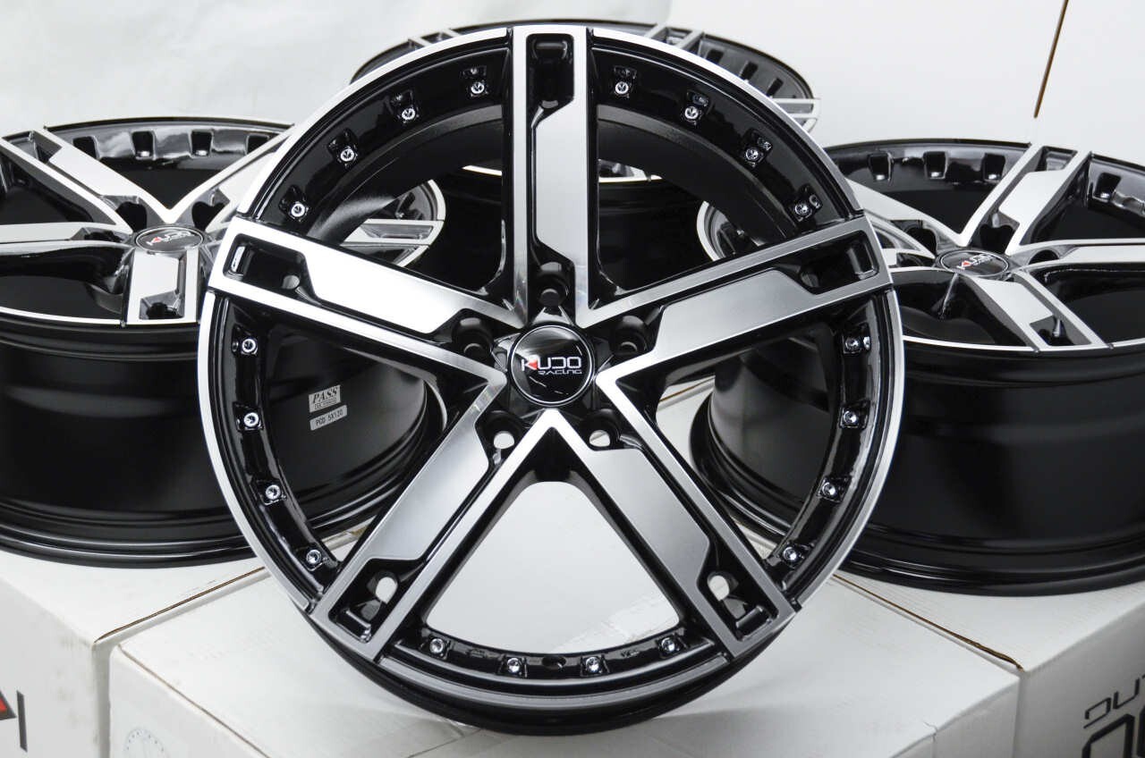 Kudo Racing Beta 18x8 5x120 Black Polish Face Chrome Rivet Wheels Rims ...