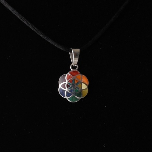 Flower of Life Pachamama Pendant with Stone Inlay Peru 950 Silver ...