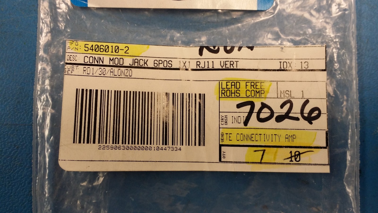 (7 PCS) 5406010-2 TYCO Modular / Ethernet Connectors MJ,TOP,6P/2C ...