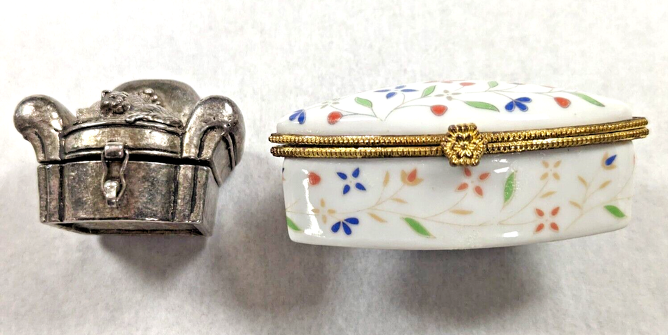 Vintage Lot/5 Jewelry/Trinket Boxes Various Sizes- 4 Porcelain 1 Metal ...