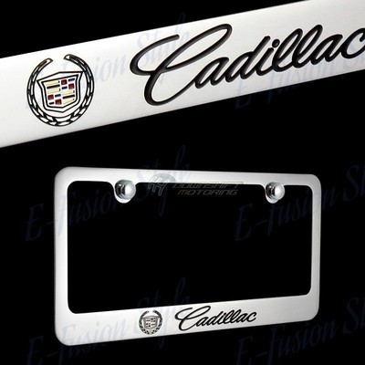 Cadillac LOGO Chrome Plated Brass Metal License Plate Frame with Caps ...