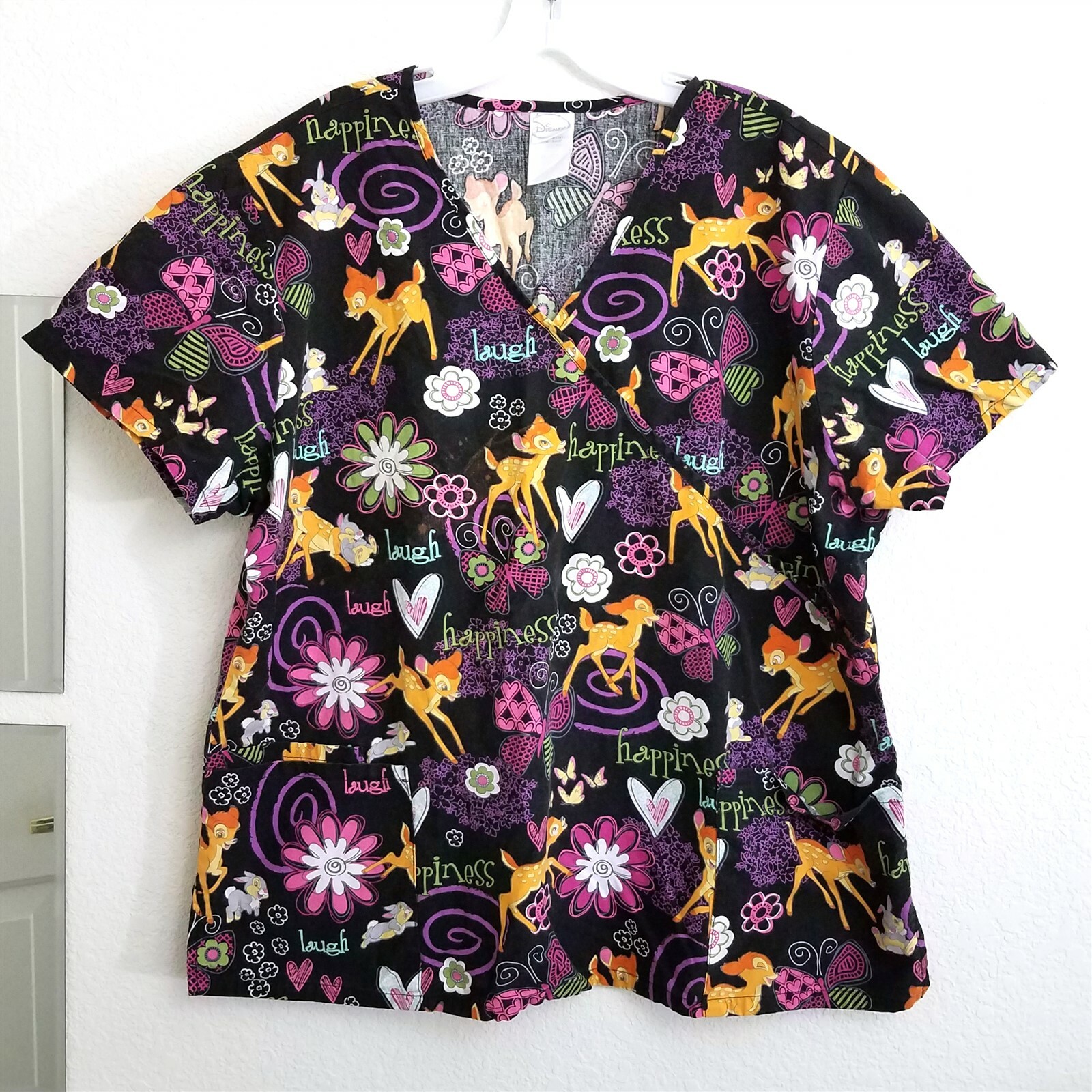 Disney Bambi Thumper Black Nursing Scrub Top Shirt Wo… - Gem