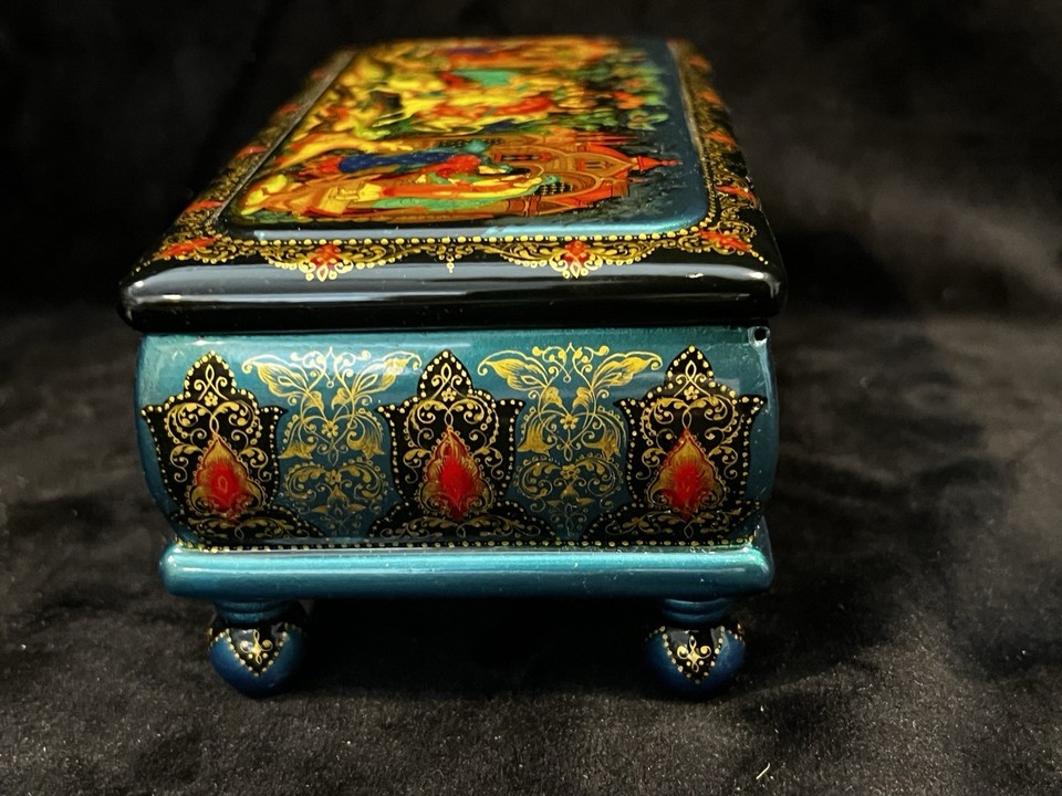 Hand-Painted Russian Lacquer Box Tikhomirov Palekh Style Signed P & N ...