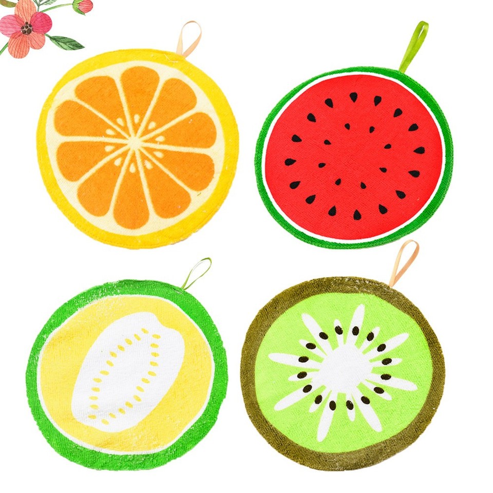 4Pcs Cartoon Fruit Shaped Hand Towel Round Kerchief Water Absorption ...