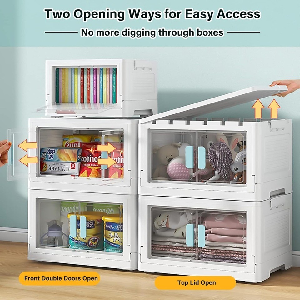 Stackable Storage Boxes Large 50L*3 Foldable Collapsible Movable Toys ...