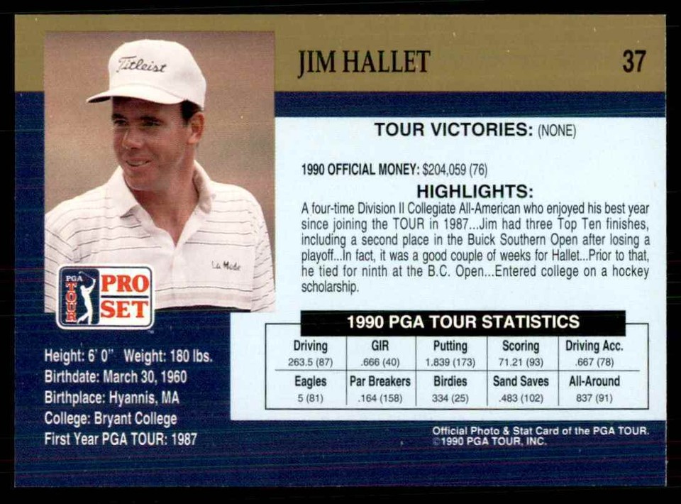 1990 Pro Set Jm Hallet Golf Cards #37 | eBay