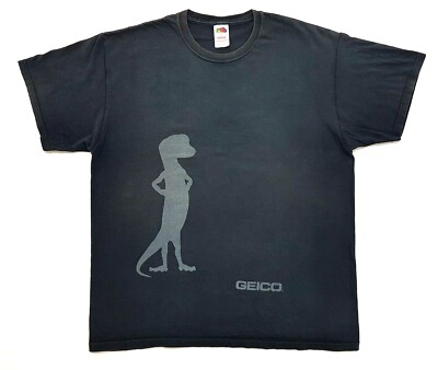 Vintage Geico Insurance Gecko Tee Black Size XL Mens T Shirt Distressed ...