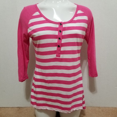 Indigo top Medium striped raglan henley side spit | eBay