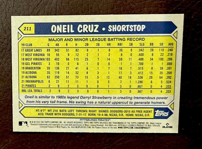 2022 Topps Archives ONEIL CRUZ *1987 Rookie Card RC!* #211 Pirates 🔥🔥 ...