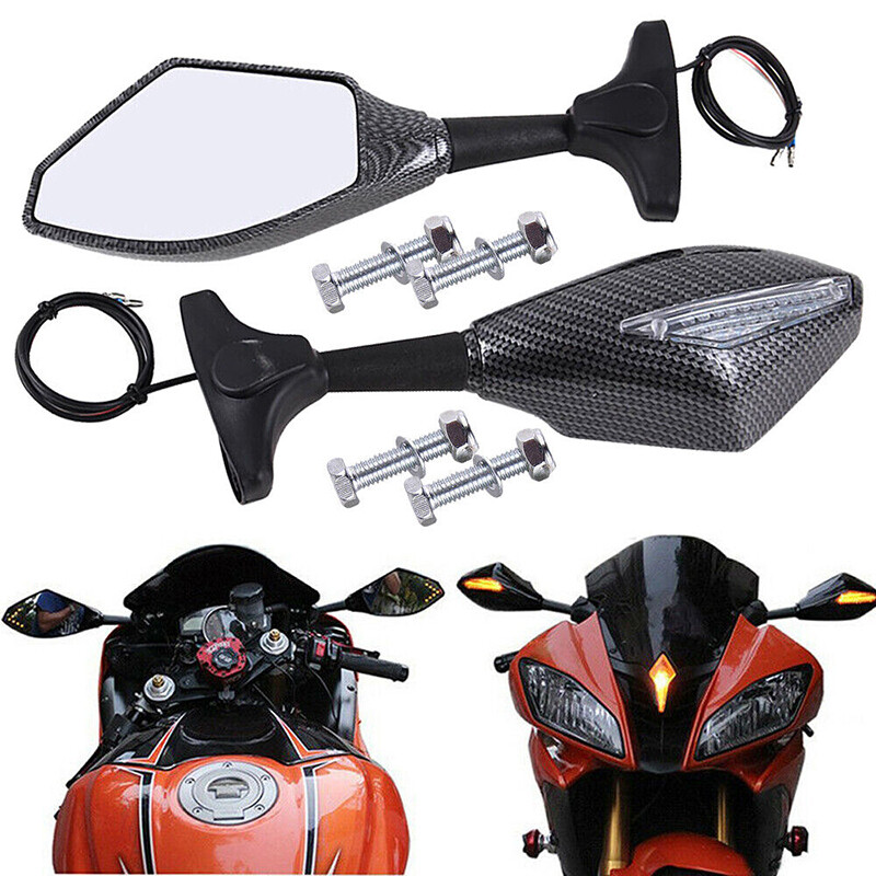 Rearview Side Mirrors LED Turn Signal For Yamaha YZF R6 1999-2012 R6S ...