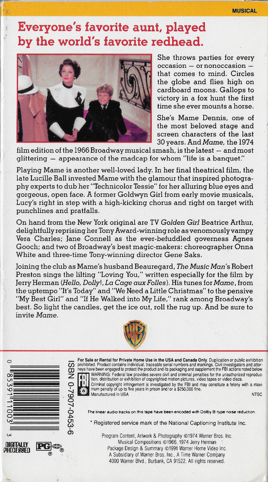 "Mame" VHS Tape 1984 Lucille Ball | eBay