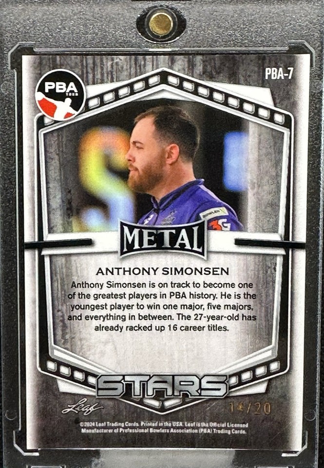 /20 ANTHONY SIMONSEN 2024 Leaf Metal PBA Tour Bowling Stars Silver HOLO ...