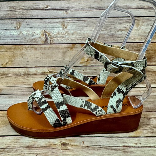 Lucky Brand Womens White Gray Reptile Strappy Open Toe Sandals 8M | eBay