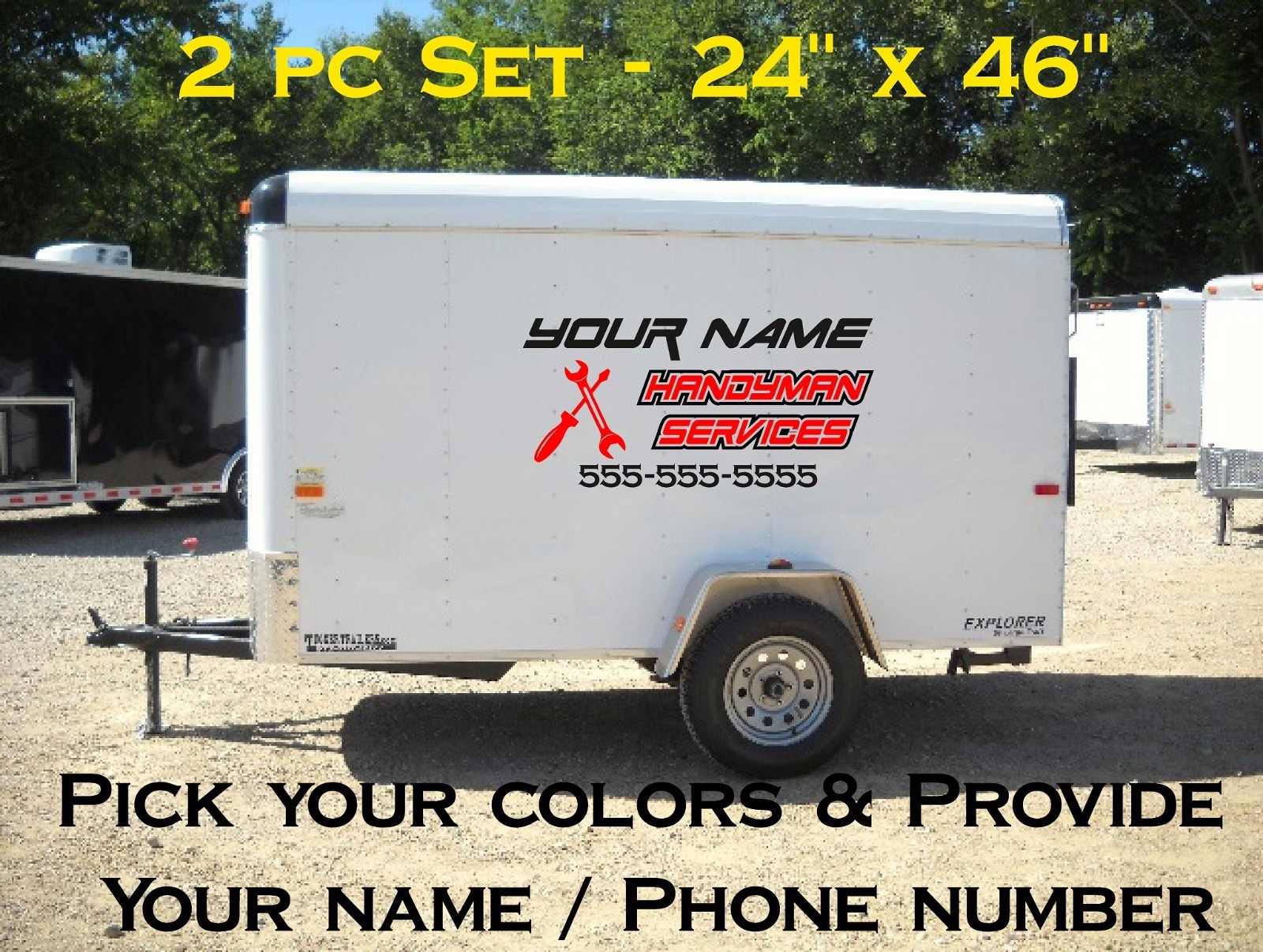 2 pc set Handyman Services Work Van Truck Trailer custom Business vinyl ...