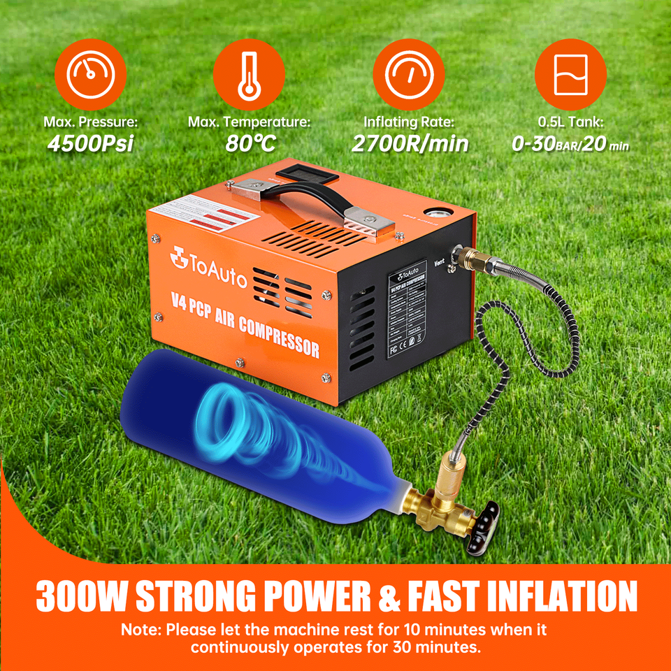 TOAUTO PCP Air Compressor 30MPA 4500PSI High Pressure 12V/110V Rifle ...