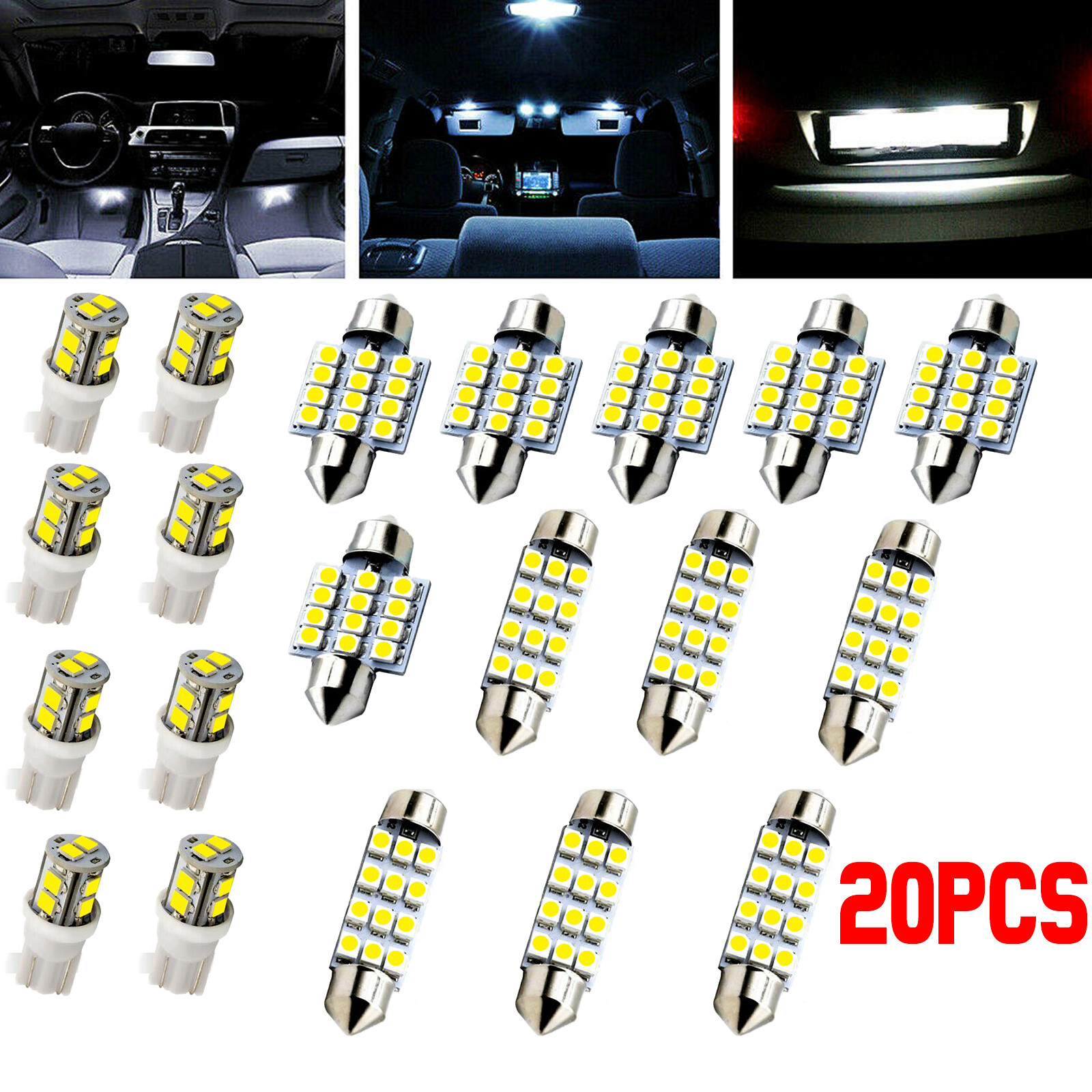 20PCS LED Interior Lights Bulbs Kit Car Trunk Dome License Plate Lamps ...