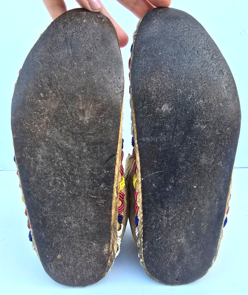 Early Sioux Native American Beaded Moccasins / Cross Pattern w/ Tanned ...