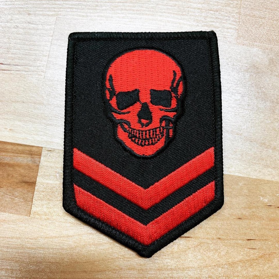 RED SKULL PATCH embroidered iron-on MILITARY SKELETON MORALE DEATH ...