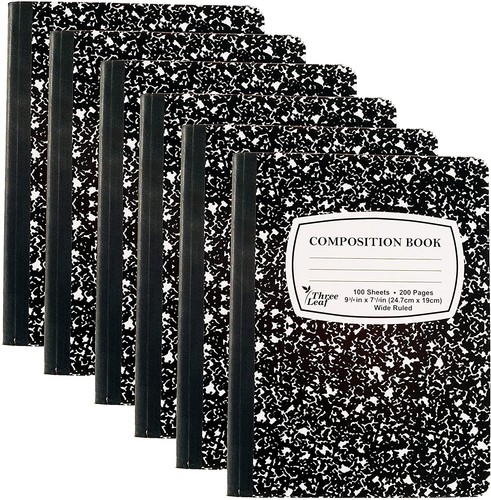 Composition Notebook 6 Pack 9-3/4" x 7-1/2" Wide Ruled 100 Sheet (200 ...