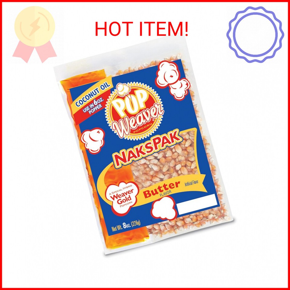 Pop Weaver Naks Pak - 8oz Butter Flavored Coconut Oil and Popcorn Packs ...