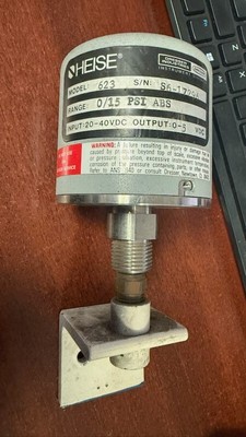 Heise Pressure Transducer Model 623 0/15,PSI ABS 20-40VDC 0-5VDC S6 ...