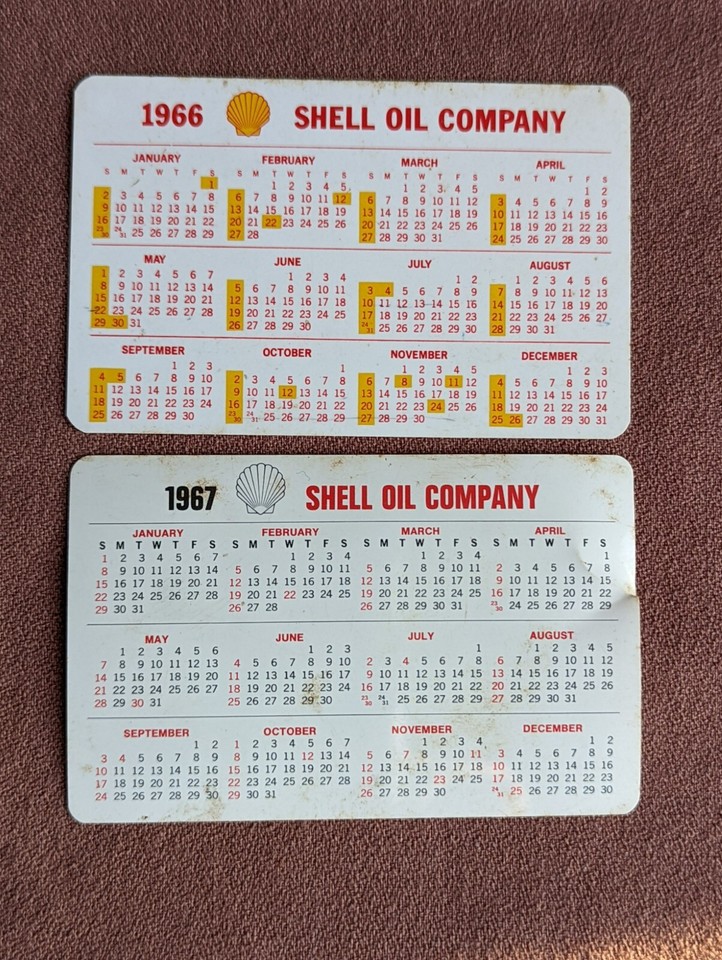 1966 & 1967 Shell Gas & Oil Pocket Calendars Diesel Fuels Home Heating ...