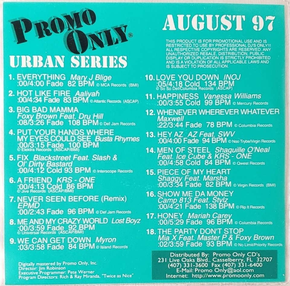 Promo Only CD - August 1997 - Urban Series - Promotional CD for DJs | eBay